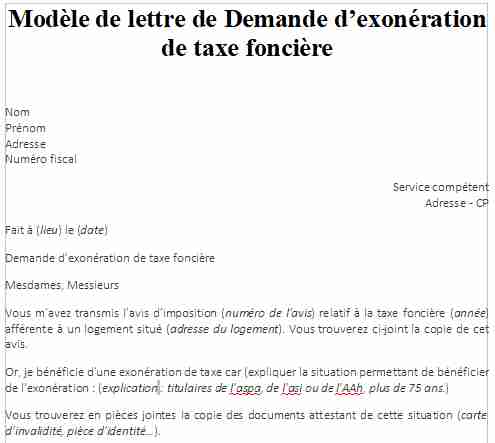 Demande d’exonération de la taxe foncière - Modèle de lettre (2024)