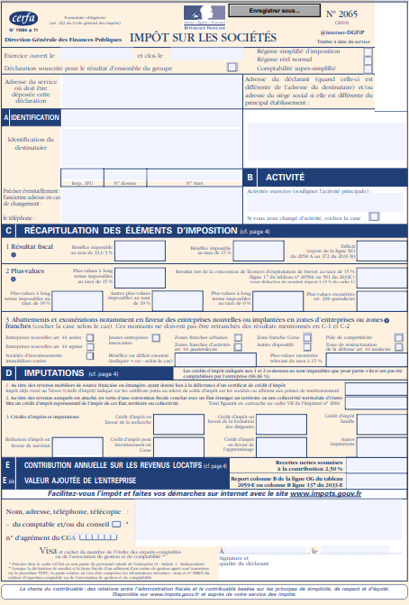 Modèle de formulaire de déclaration sur les sociétés 2065