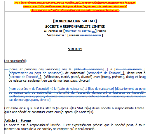 Modèle de statuts d'une SARL